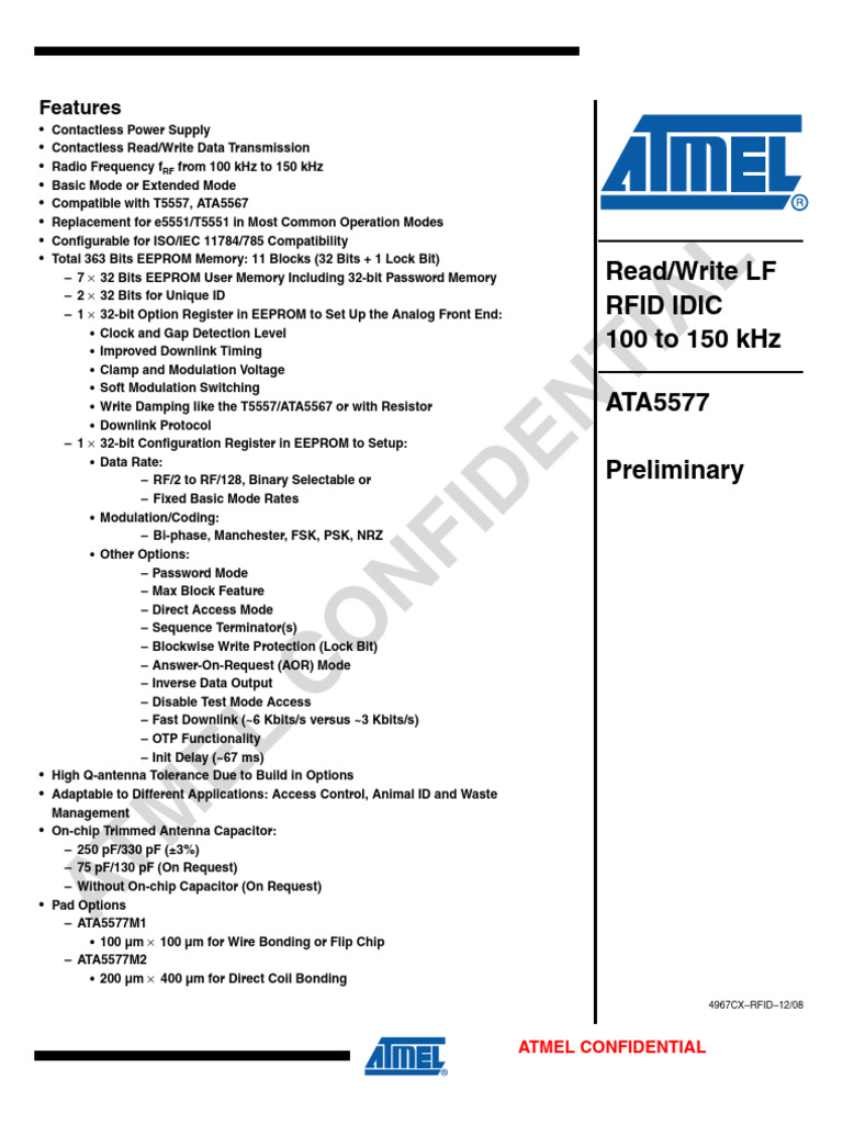 Atmel ATA5577 4967CX | PDF | Modulation | Radio Frequency Identification