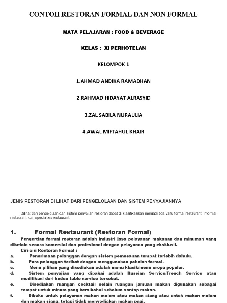 Contoh Restoran Formal Dan Non Formal | PDF