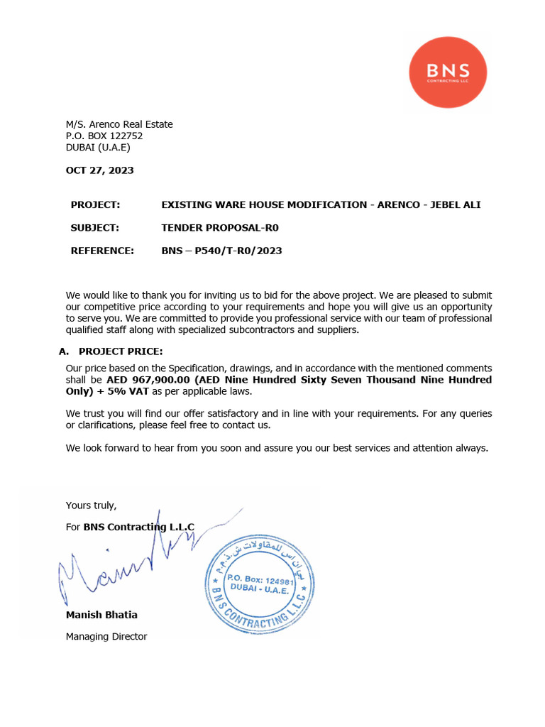 Tender Proposal for Warehouse Modifications | PDF | Civil Engineering ...