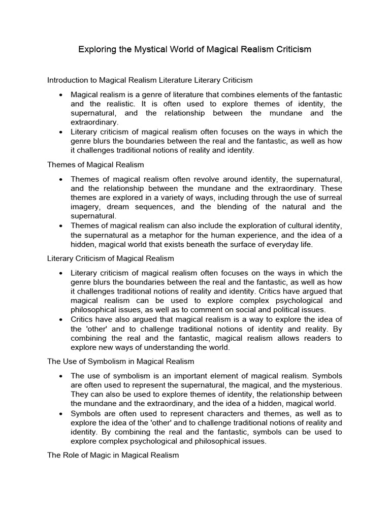 Exploring The Mystical World of Magical Realism Criticism | PDF ...