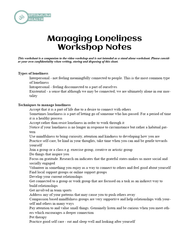 Loneliness Management Techniques | PDF | Self-Improvement