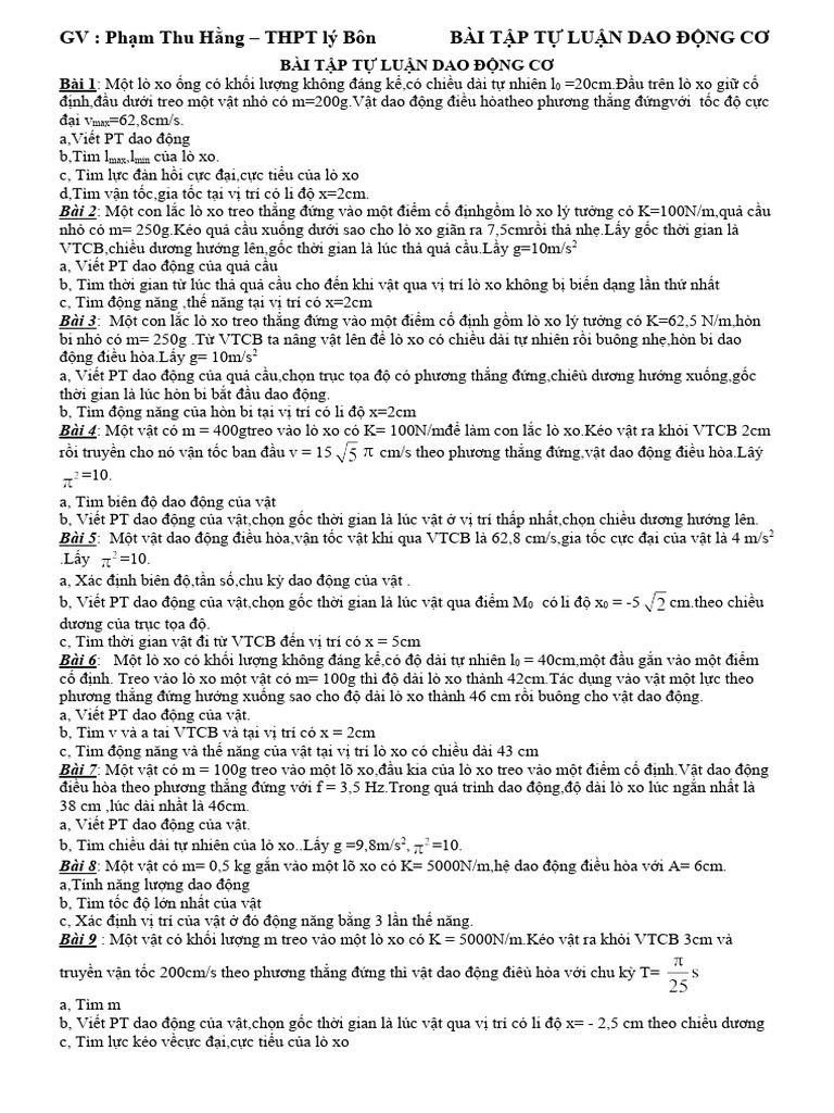 Bai Tap Tu Luan Dao Dong Co Hoc | PDF