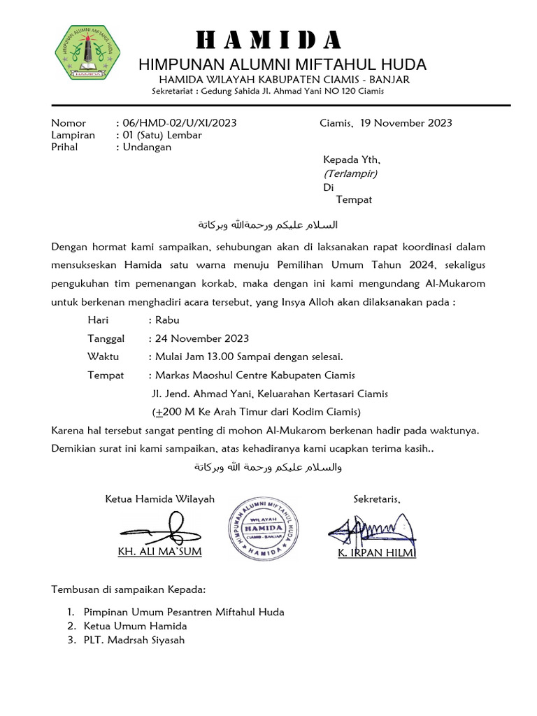 Surat Undangan Rakor Hamida Satu Warna | PDF