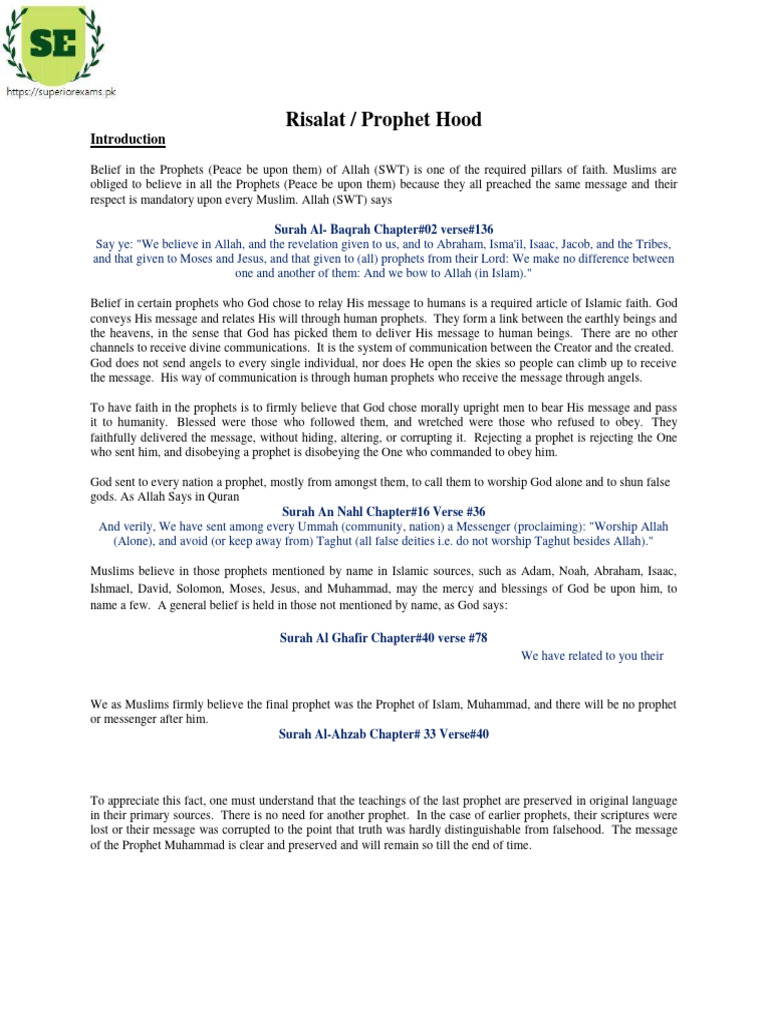 1 Prophethood | PDF | Prophets And Messengers In Islam | Muhammad