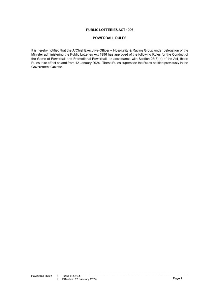 NSWL - Powerball Game Rules - Jan 2024 | PDF | Powerball | Justice