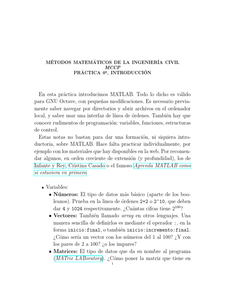 Práctica 0 | PDF | Matlab | Matriz (Matemáticas)