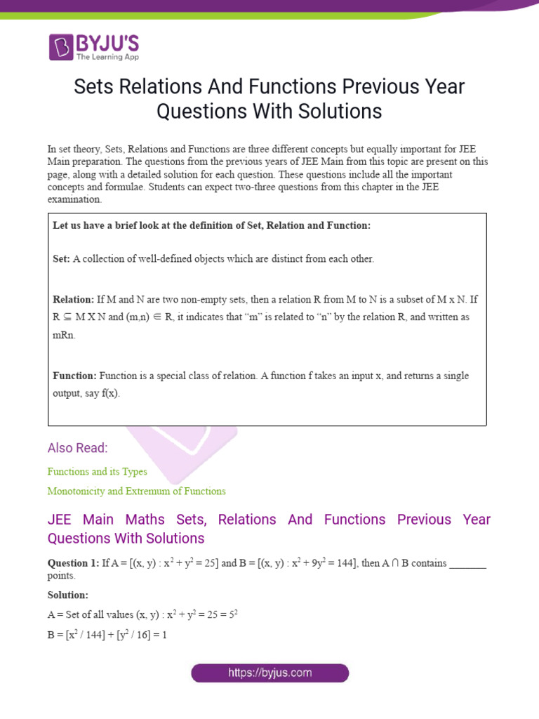 Sets Relations And Functions Previous Year Questions With Solutions Pdf Function