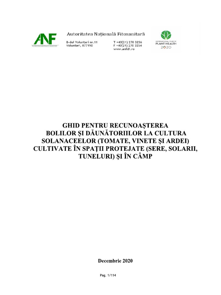 Ghid Recunoastere Boli Si Daunatori La Cultura Solanaceelor | PDF