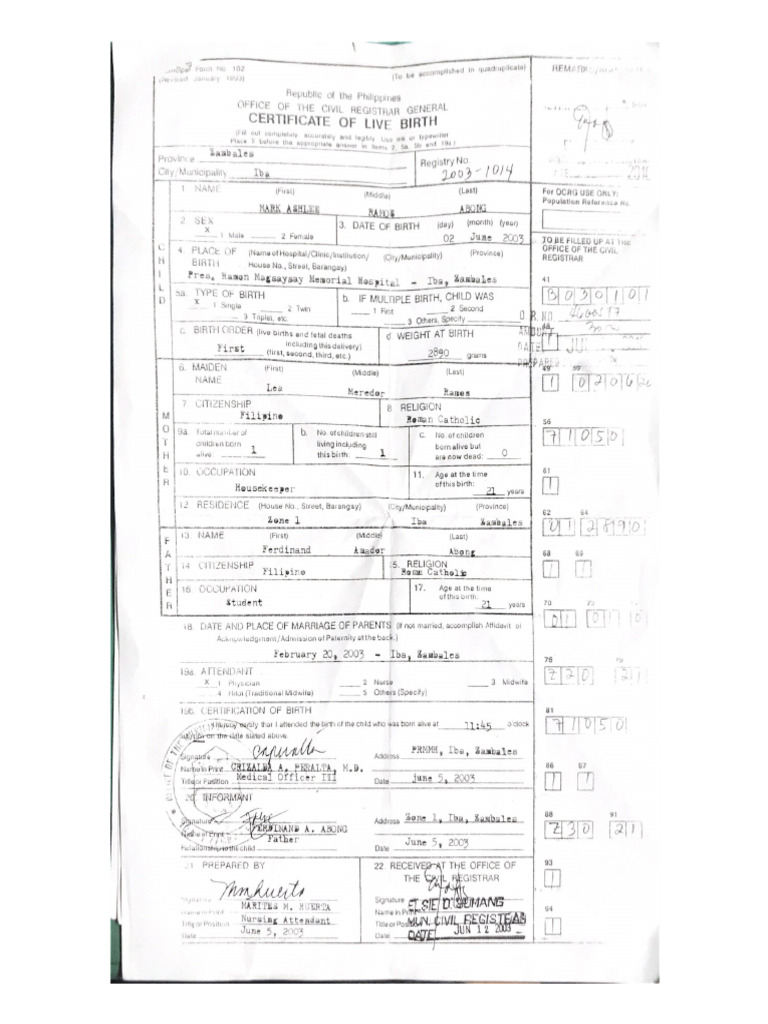 Certificate of Live Birth | PDF