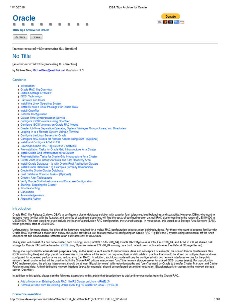 Rac Cluster Installation 11GR2 | PDF | Computer Cluster | Domain Name ...