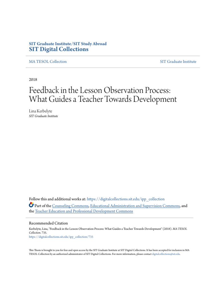 Feedback in The Lesson Observation Process - What Guides A Teacher ...