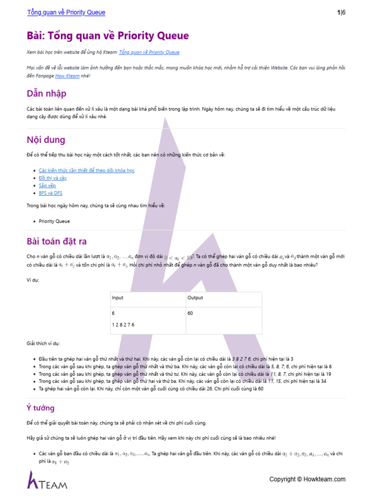 HOWKTEAM.VN - Tổng quan về Priority Queue | PDF