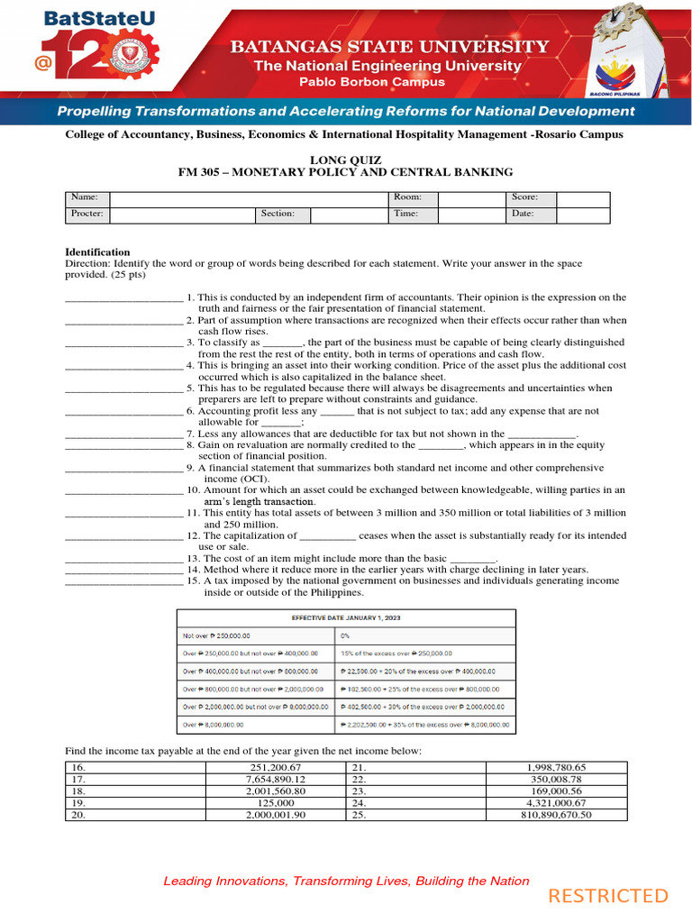 Final Long Quiz - FM203 | PDF | Depreciation | Historical Cost