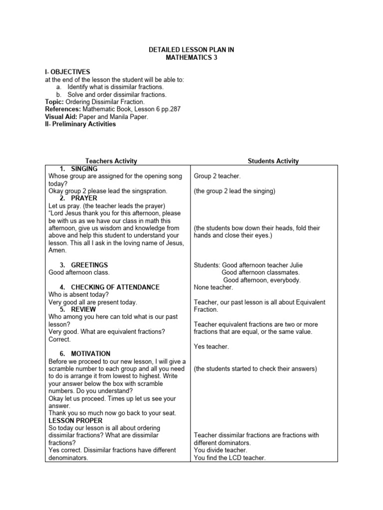 DETAILED LESSON PLAN IN MATH (Wednesday) | PDF | Prayer | Mathematics