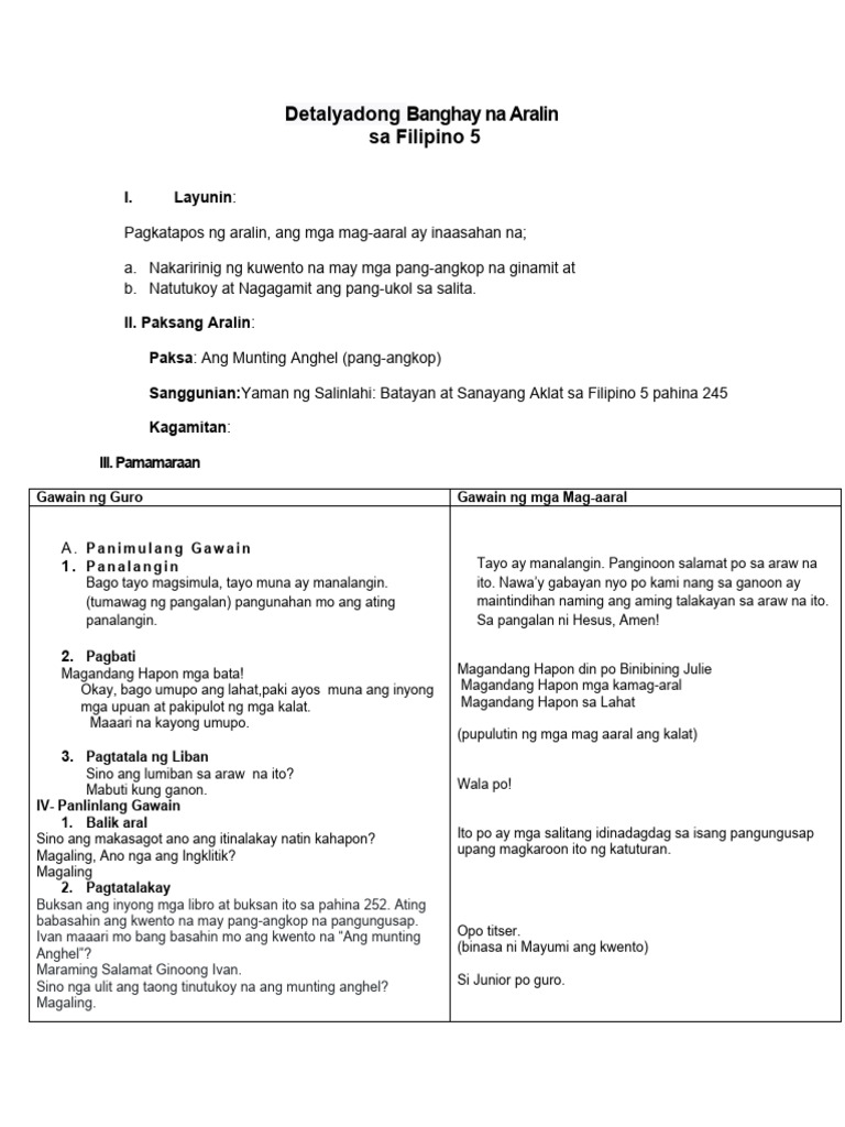 Detalyadong Banghay Na Aralin FIlipino 5 Thursday | PDF