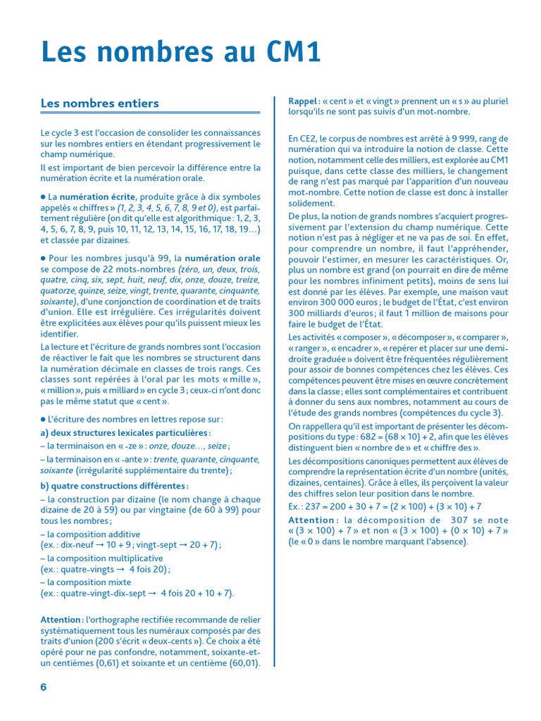 Nombres et fractions au CM1 | PDF | Division | Notation