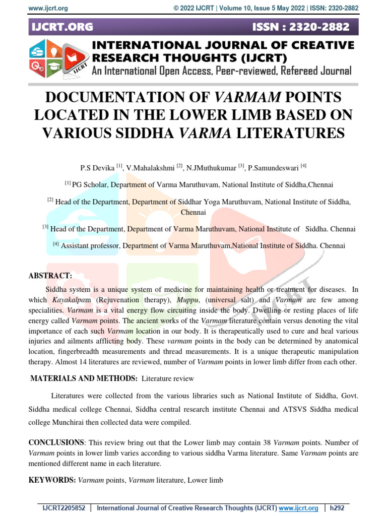 Varmam Points in Lower Limb Siddha Medicine | PDF | Medicine | Health Care