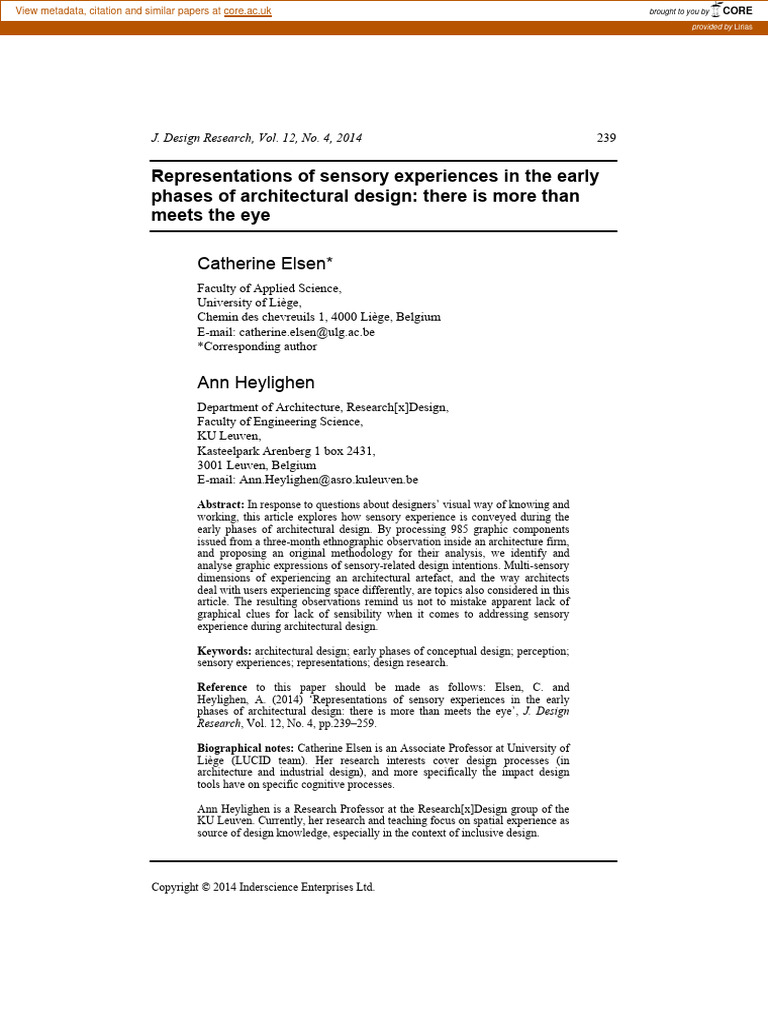 Representations of Sensory Experiences in The Early Phases of Architectural Design: There Is ...