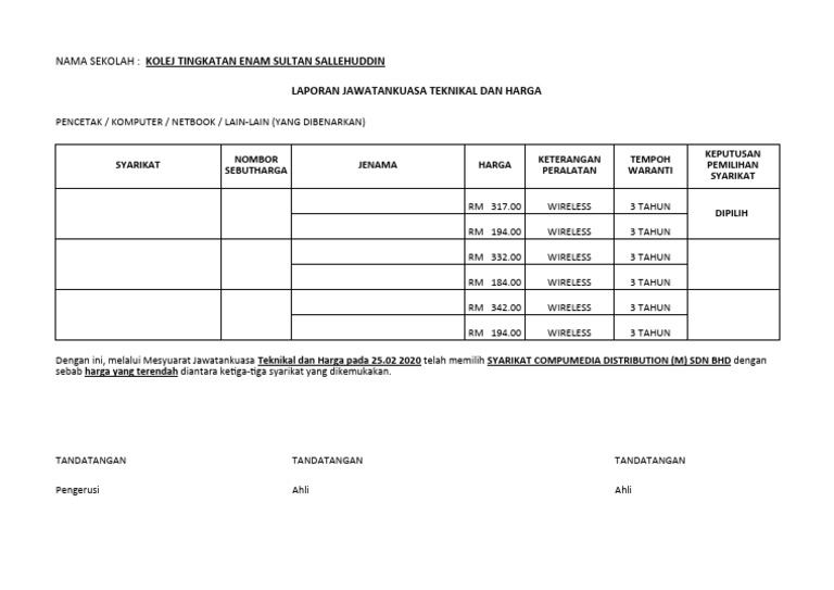 LAPORAN JK TEKNIKAL DAN HARGA | PDF