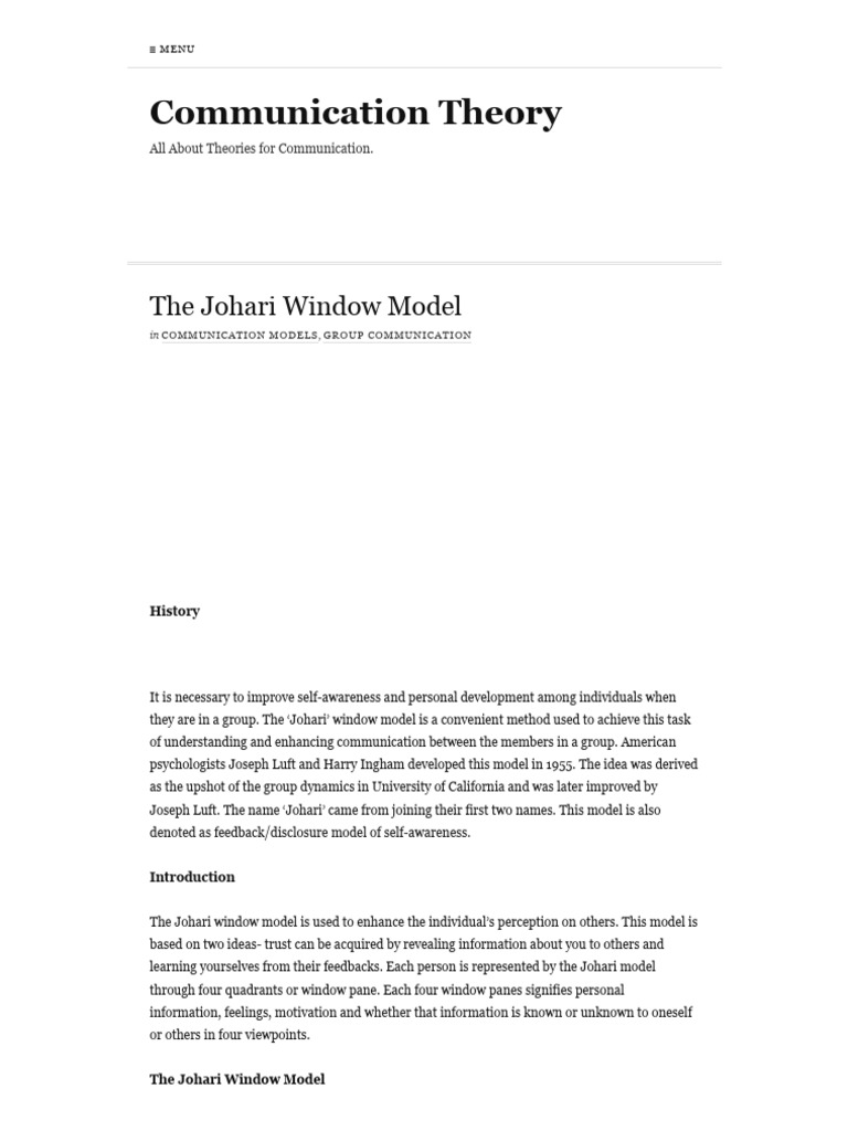 The Johari Window Model | PDF | Communication | Information