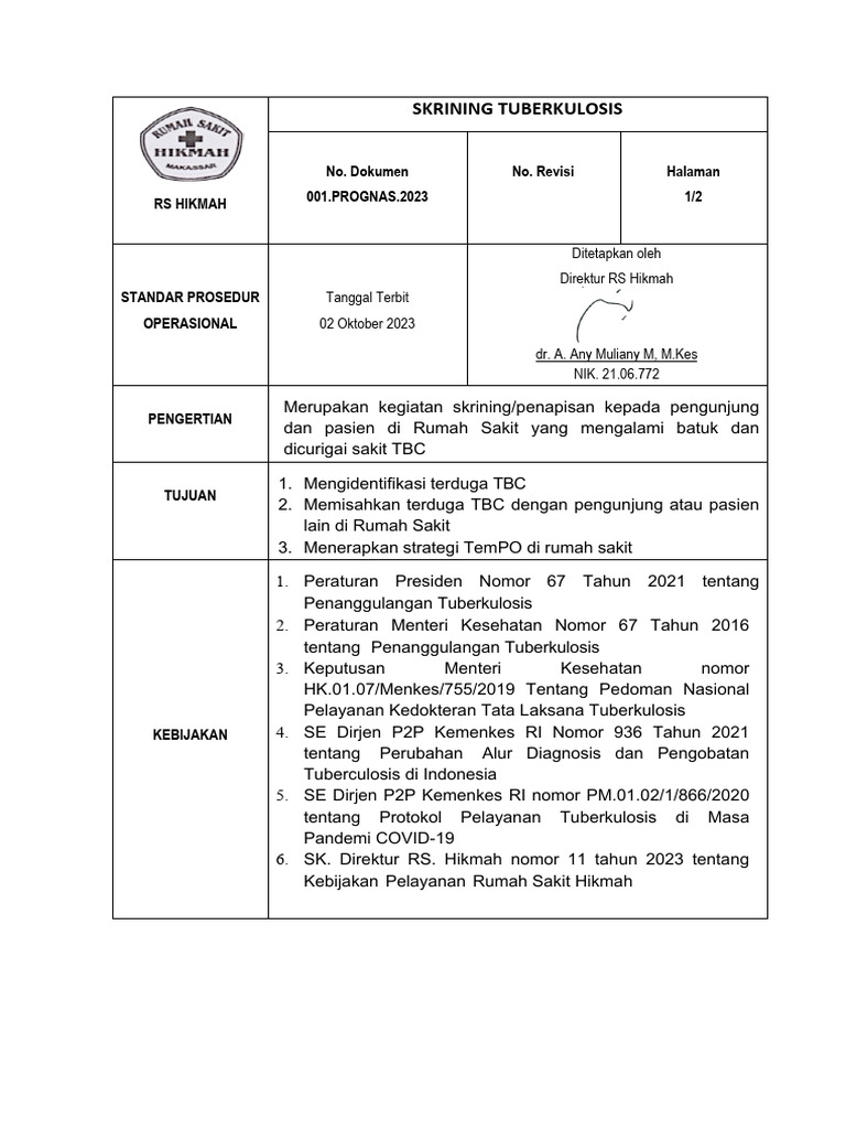 Prosedur Skrining TBC RS Hikmah | PDF