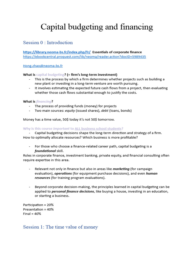 Capital Budgeting and Financing | PDF | Stocks | Net Present Value