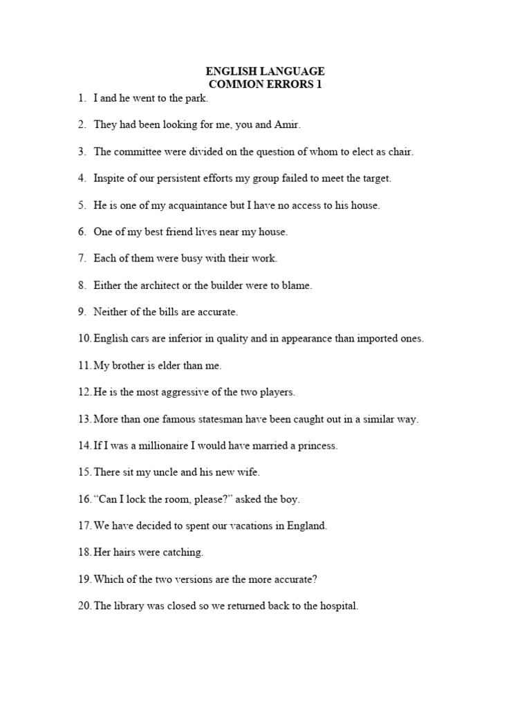 Common English Language Errors Guide | PDF | Mystery, Thriller & Crime ...