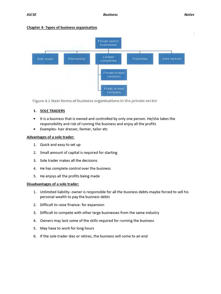 Chapter 4-Types of Business Organisation Notes | Download Free PDF ...