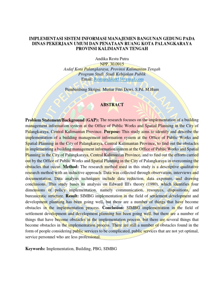 Implementasi SIMBG di Palangkaraya | PDF | Systems Science ...