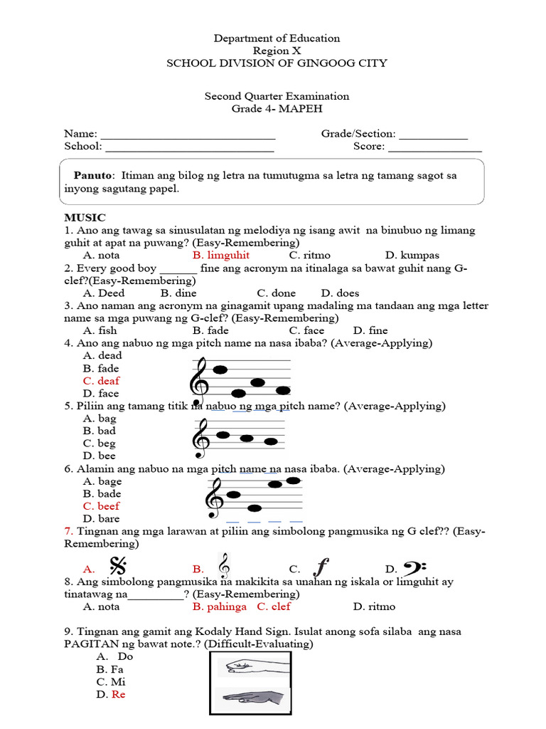 Grade-4 - MAPEH With Key Answer | PDF