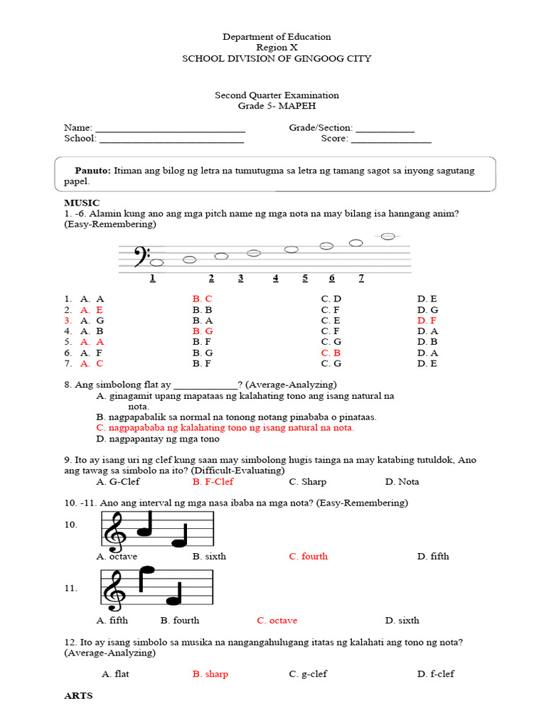 Grade-5_MAPEH with Answer Key | PDF