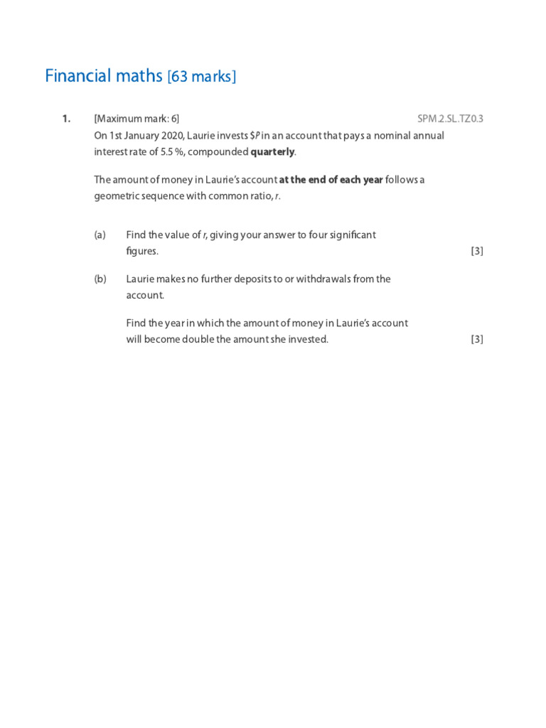 Maths AA Financial Maths Exam Qs | PDF | Interest | Salary