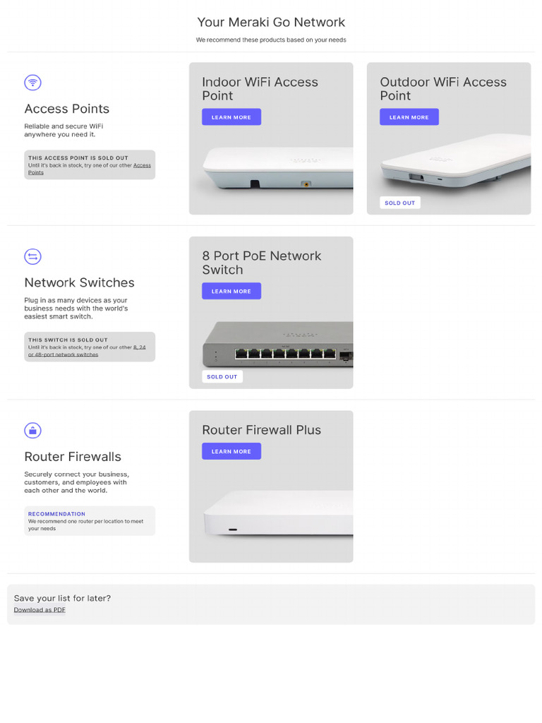 Meraki Go Product Recommendations | PDF