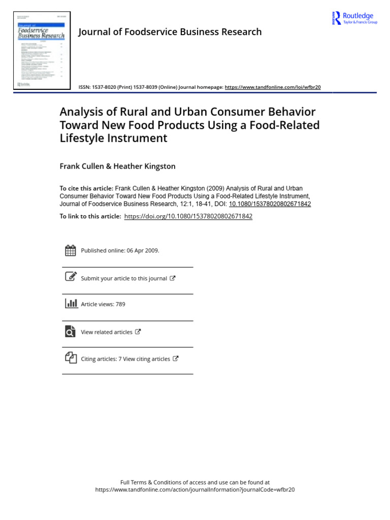 1 - Analysis of Rural and Urban Consumer Behavior Toward New Food ...