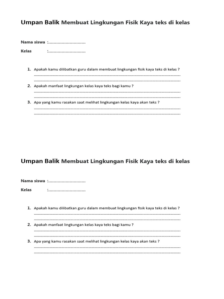 Umpan Balik Siswa: Kelas Kaya Teks | PDF