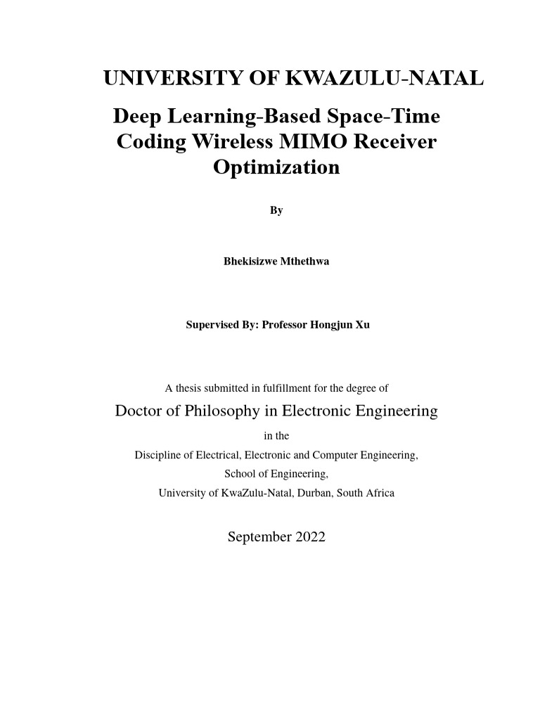 Deep Learning Based Space Time Coding Wireless Mimo Receiver Optimization Mthethwa Bhekisizwe