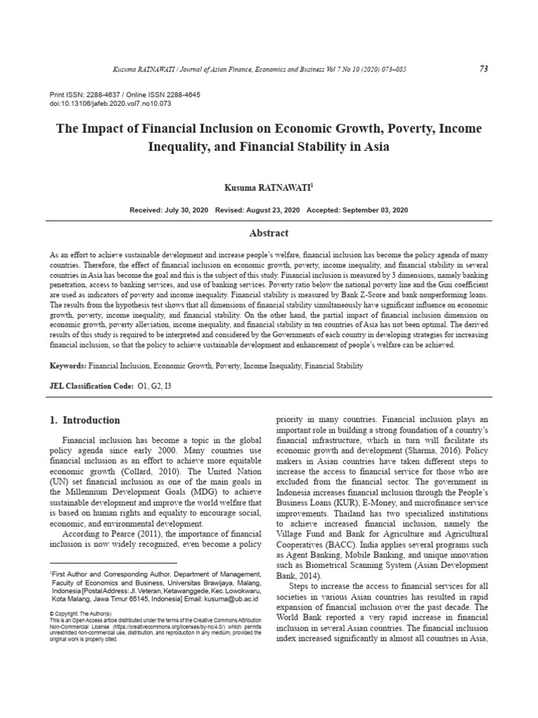 The Impact of Financial Inclusion On Economic Growth, Poverty, Income ...