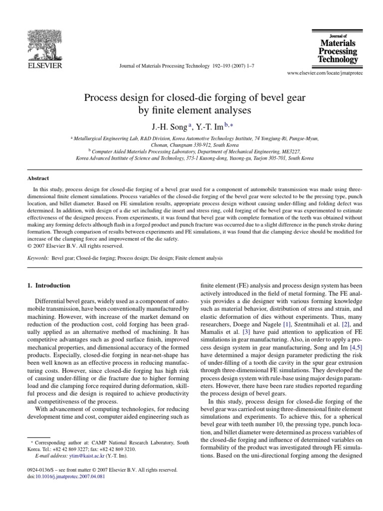 Process Design For Closed-Die Forging of Bevel Gear by Finite Element ...