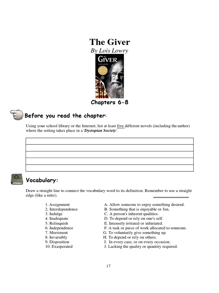 The Giver Ch. 6-8 Exercises | PDF | The Giver | Part Of Speech