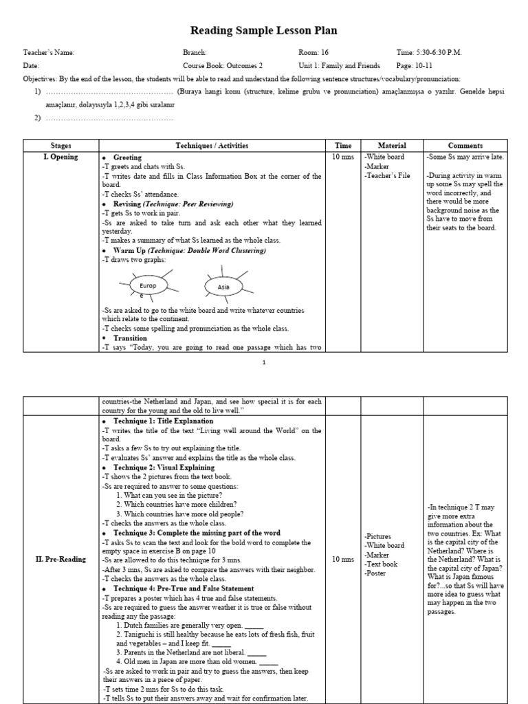 Sample Lesson Plan Teaching Reading Good | PDF | Human Communication ...