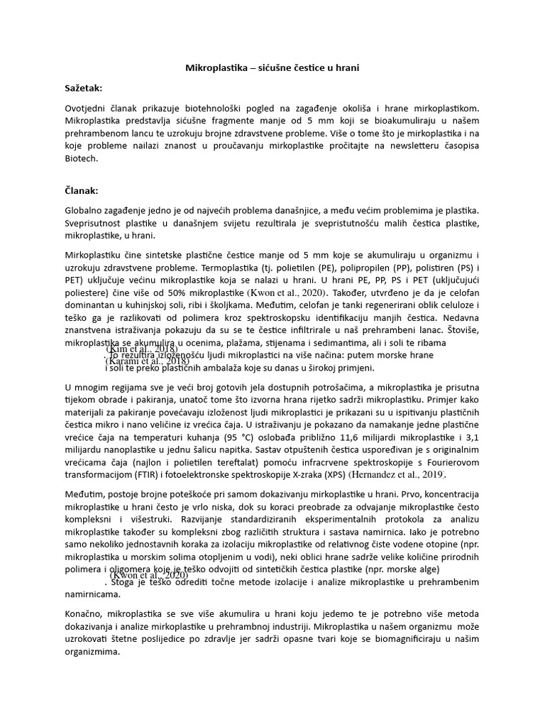 Dejana Vujnović - Mikroplastika U Hrani | PDF