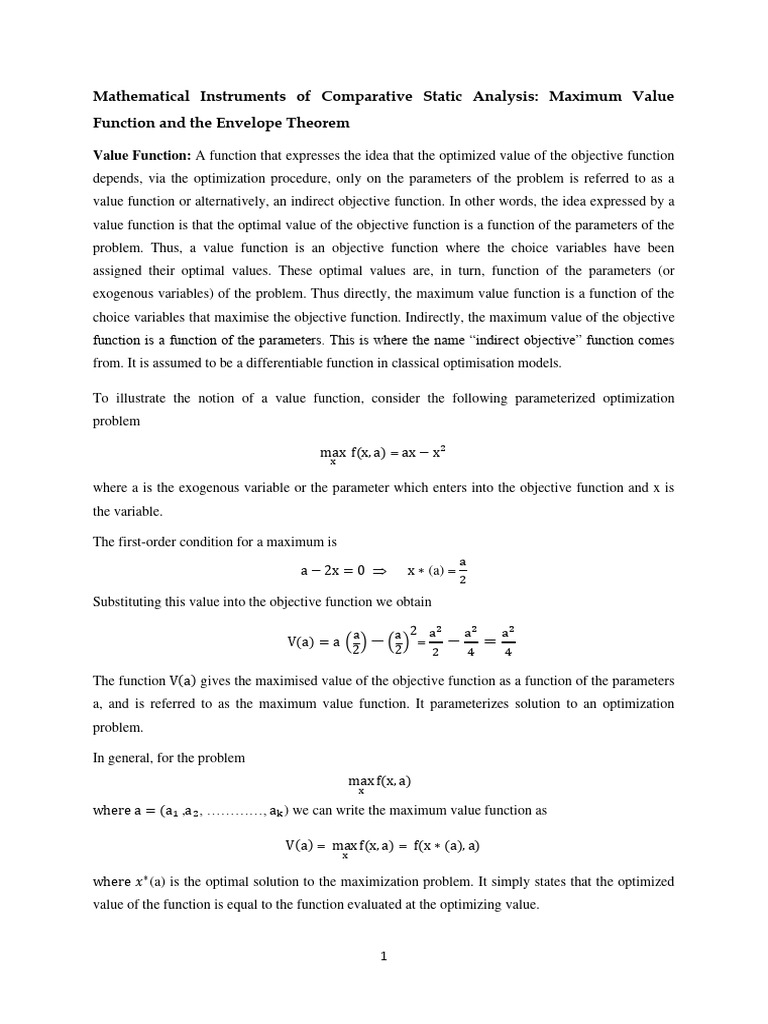 Envelope Theorem | PDF | Mathematical Optimization | Function (Mathematics)