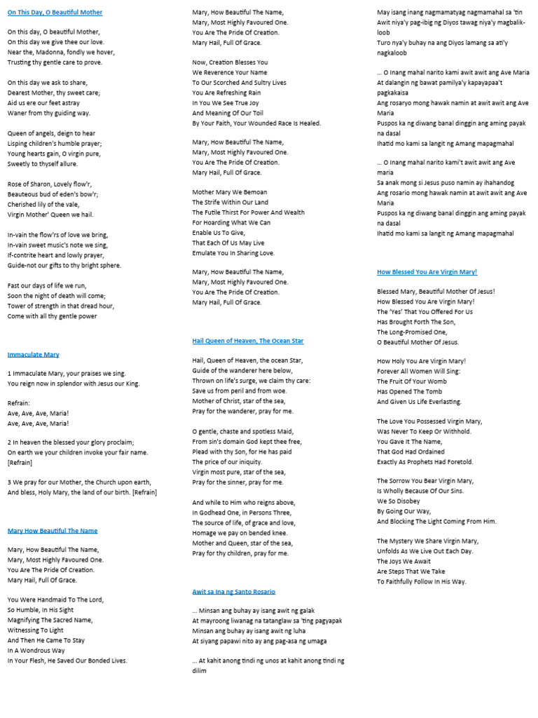 Marian Songs | PDF | Mary, Mother Of Jesus