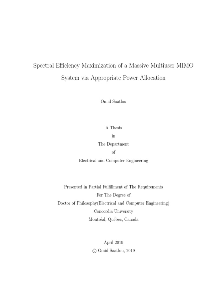 Spectral Efficiency Maximization Of A Massive Multiuser Mimo System Via Appropriate Power