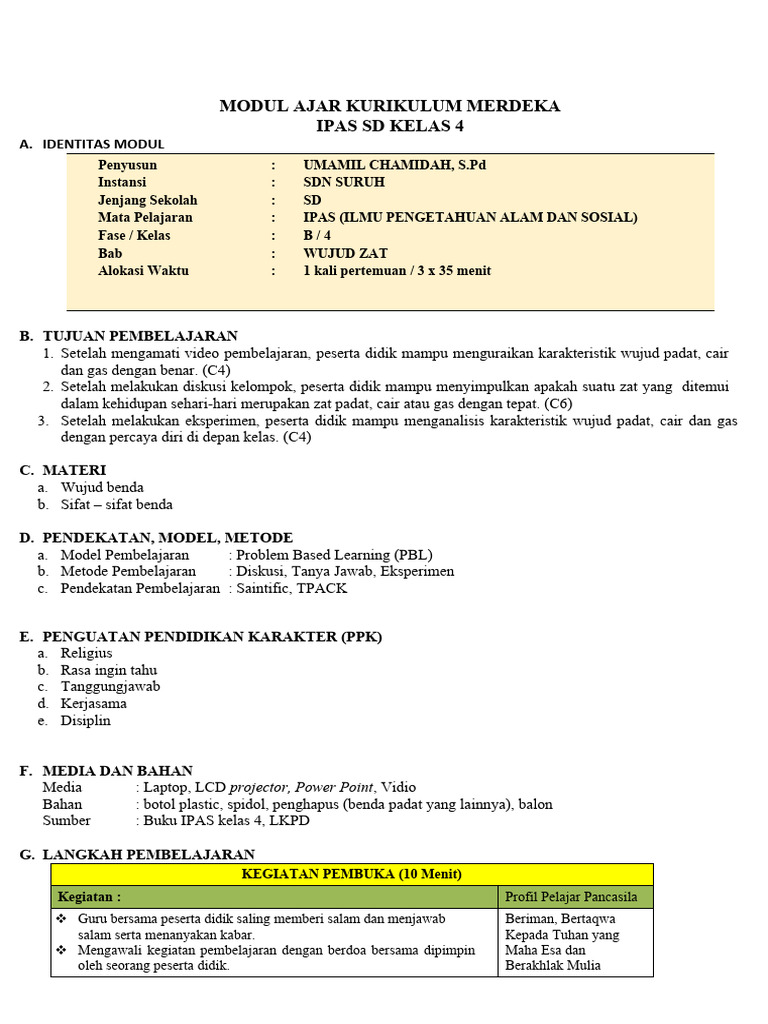 MODUL AJAR KLS 4 BAB WUJUD ZAD 2 (AutoRecovered) | PDF | Karier & Perkembangan | Pengembangan Diri