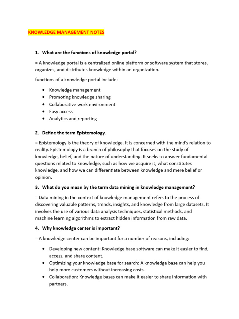 Knowledge Management Notes | Download Free PDF | Knowledge Management ...