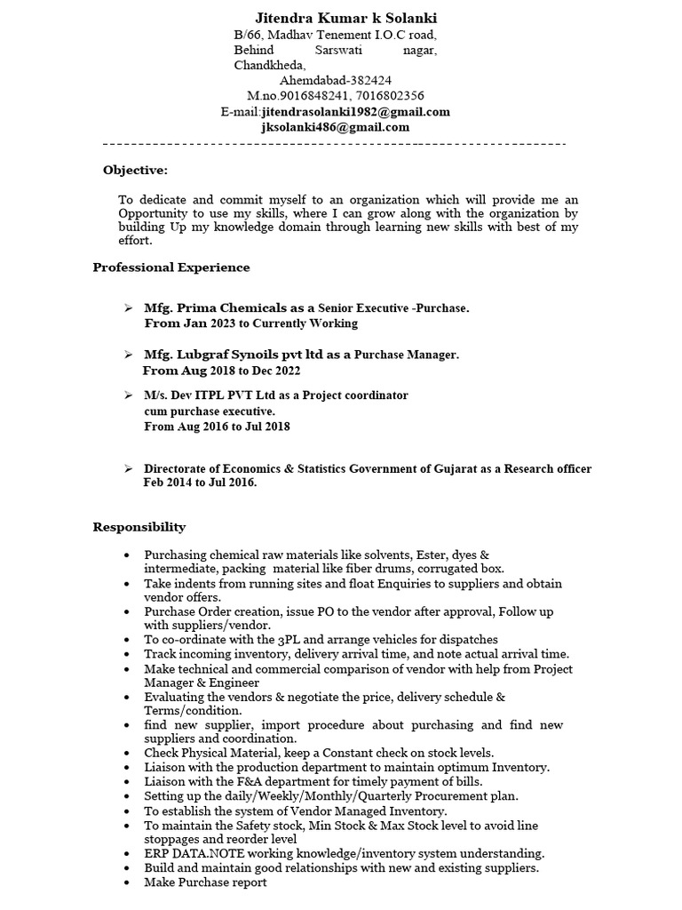 CV-jitendra - Purchase | PDF | Business