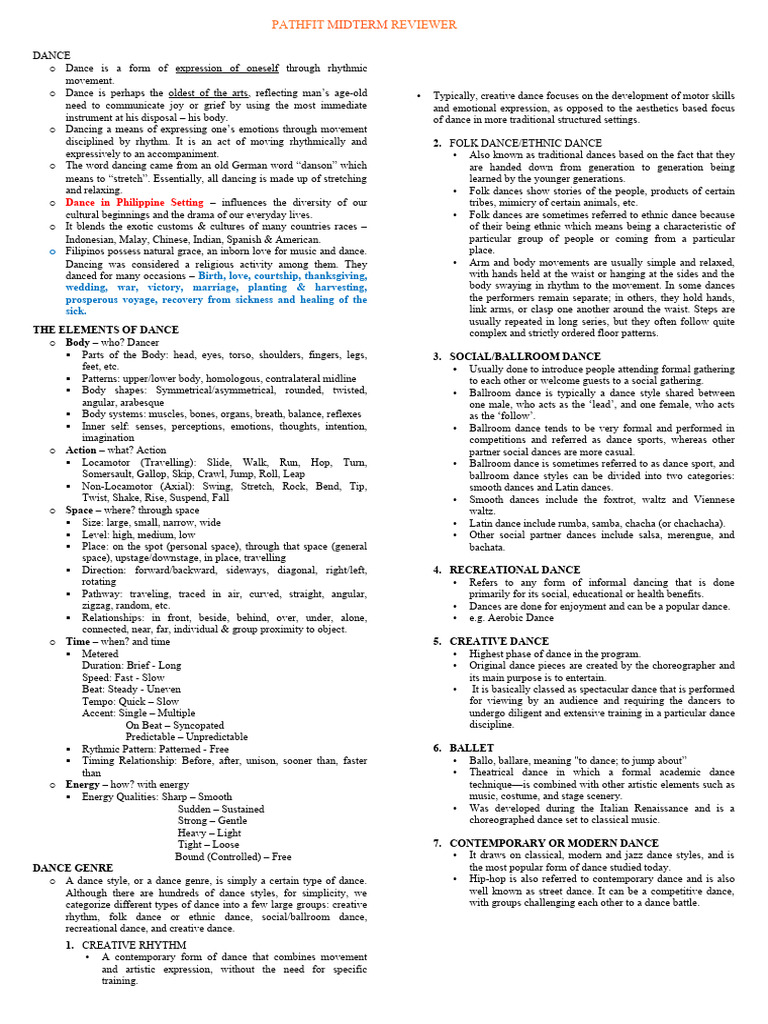 Pathfit Midterm Reviewer | PDF | Dances | Ballroom Dance
