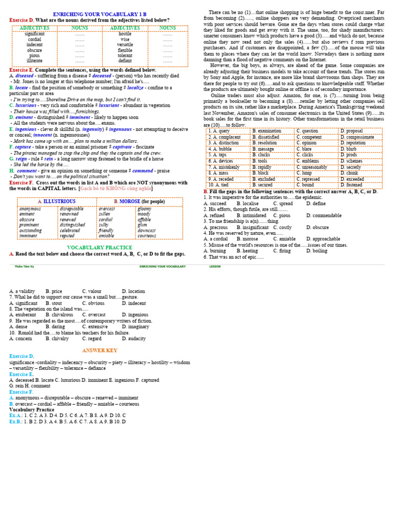 Enriching Your Vocabulary 1B | PDF