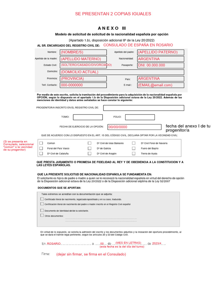 Modelo Anexo III Nacionalidad Española | PDF | Gobierno y personalidad ...